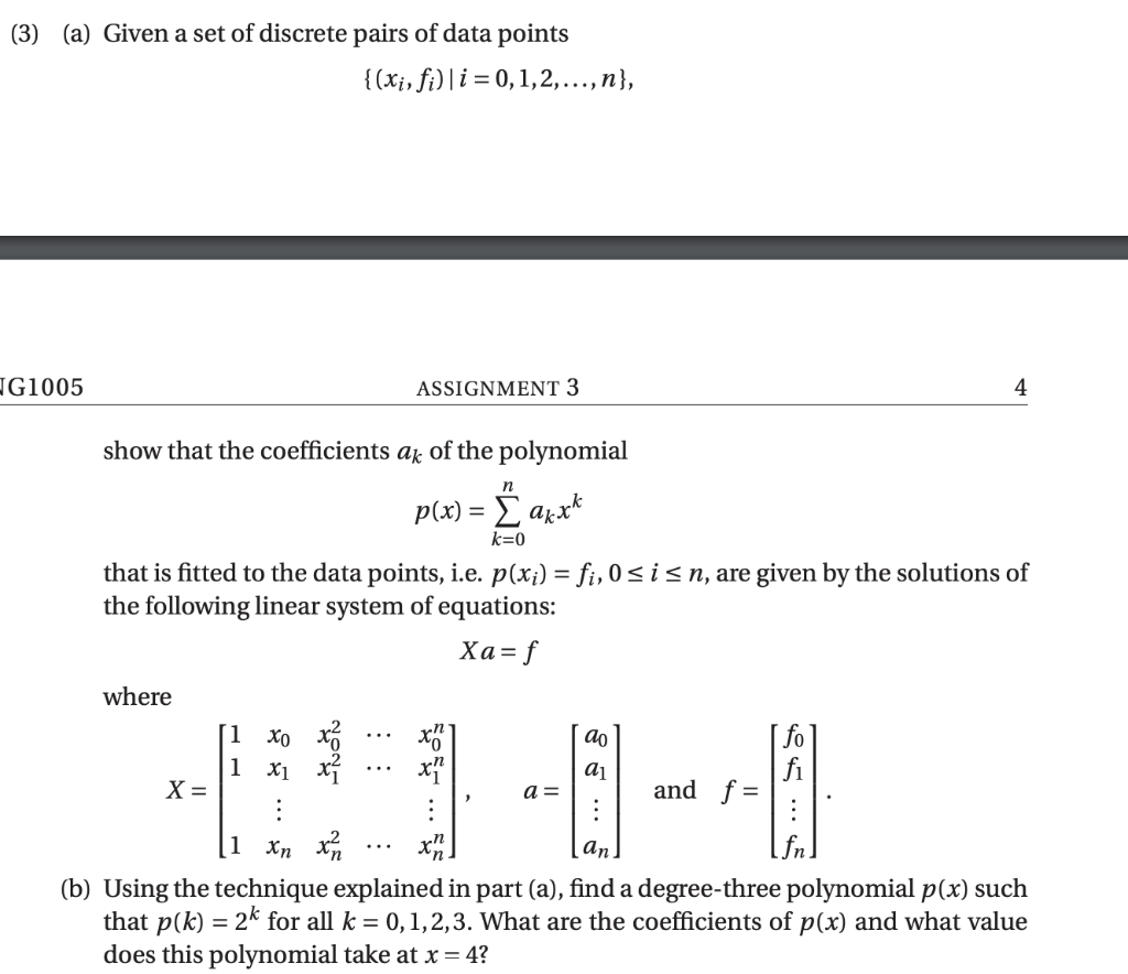 Solved (3) (a) Given a set of discrete pairs of data points | Chegg.com
