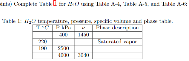 Solved ints) Complete Table for H2O using Table A-4, Table | Chegg.com