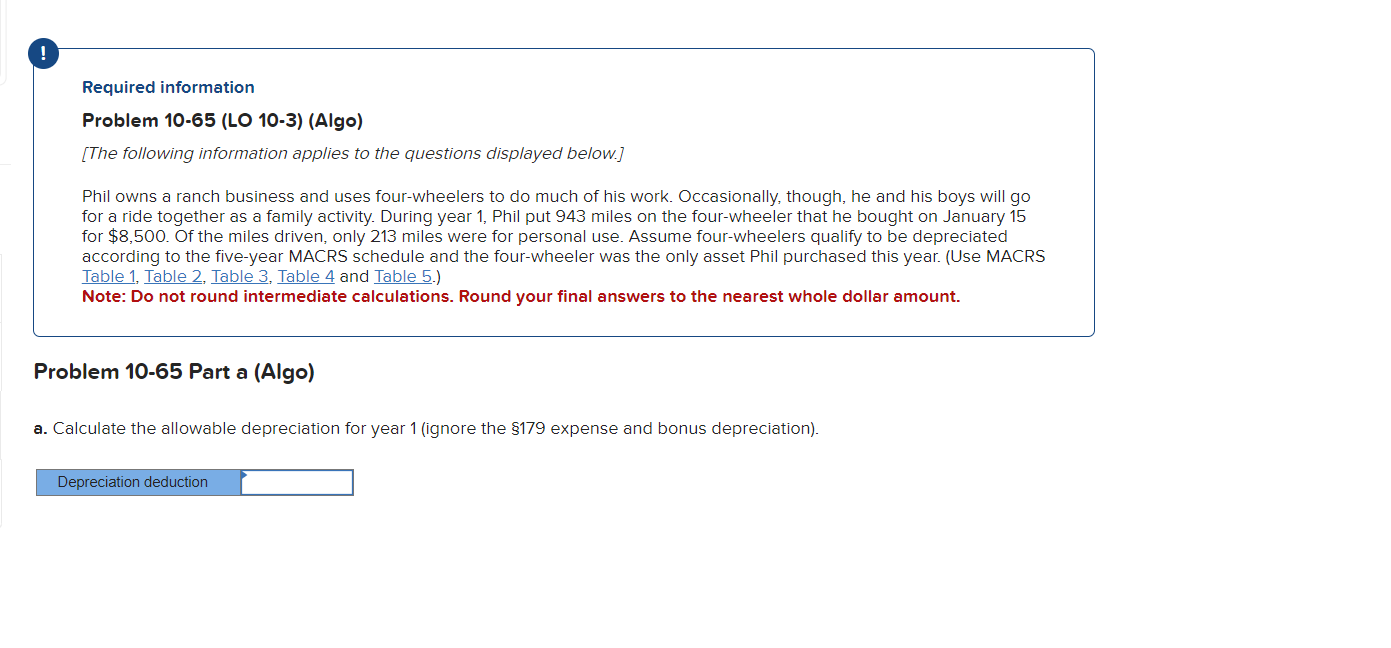 Solved Required information Problem 10-65 (LO 10-3) (Algo) | Chegg.com