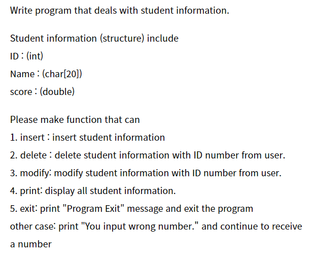 Solved Write program that deals with student information. | Chegg.com