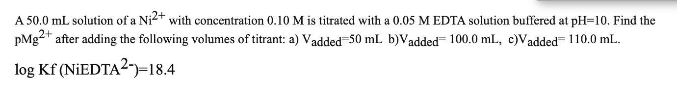Solved A 50.0 mL solution of a Ni2+ with concentration 0.10 | Chegg.com