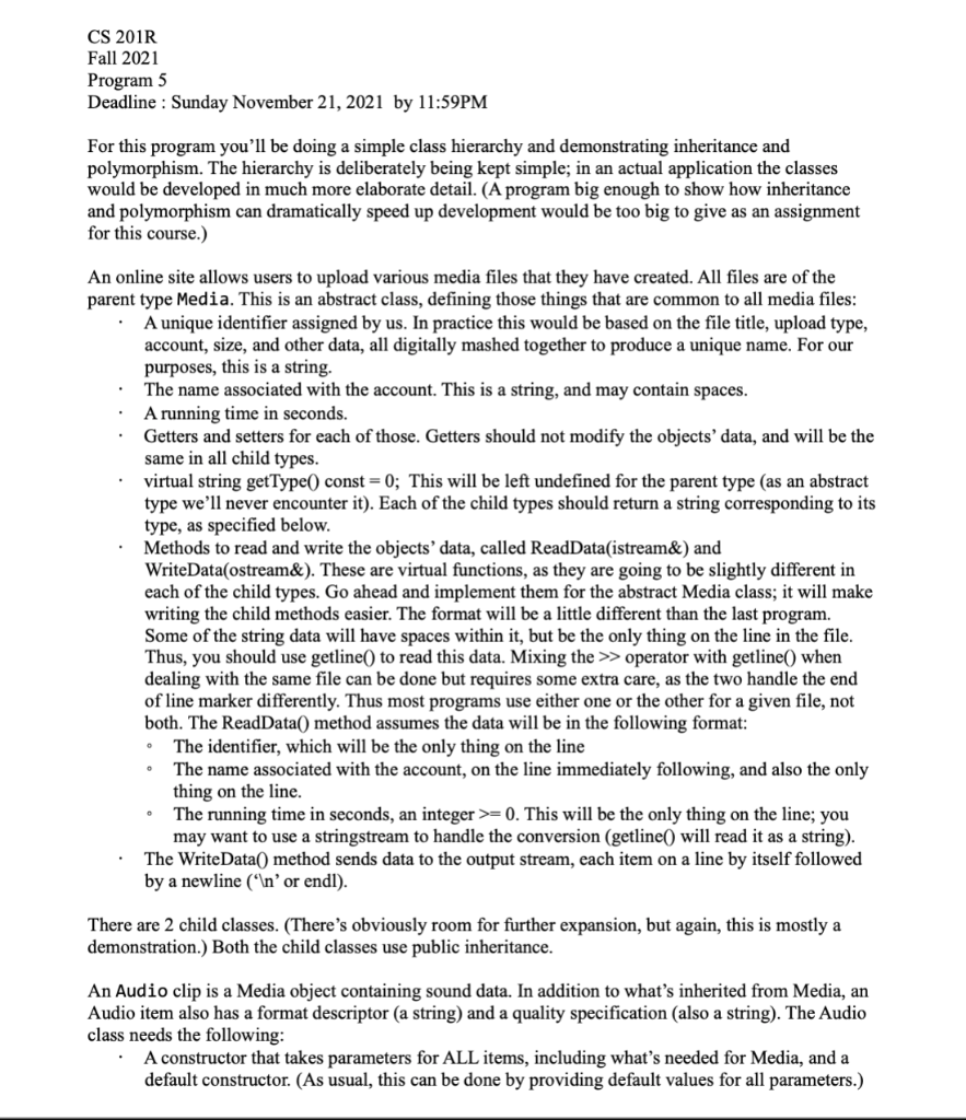 Solved CS 2017 Fall 2021 Program 5 Deadline : Sunday | Chegg.com