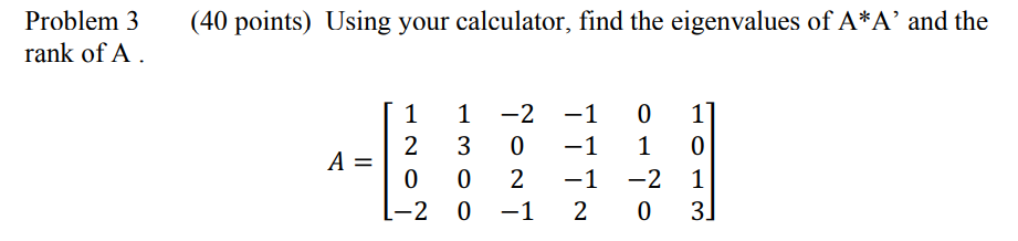 Solved Problem 3 rank of A. (40 points) Using your | Chegg.com