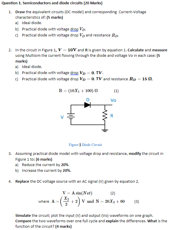 Solved Question 1. Semiconductors and diode circuits (20 | Chegg.com