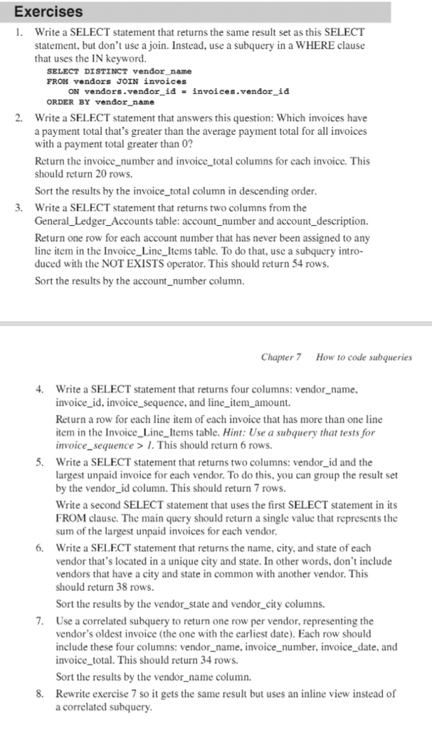 Solved Exercises Write a SELECT statement that returns the | Chegg.com
