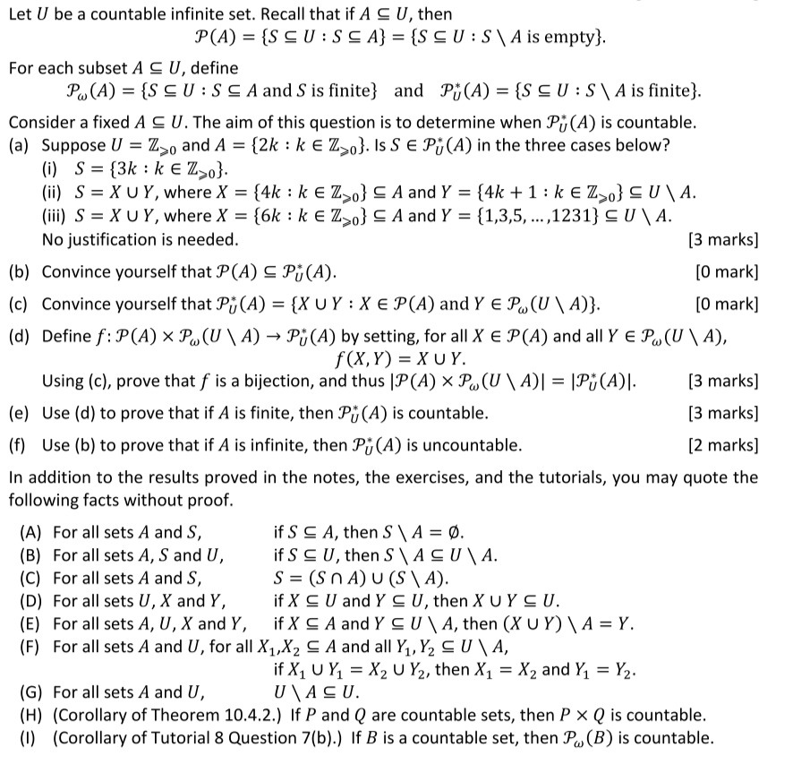 Solved = = = = = Let U be a countable infinite set. Recall | Chegg.com