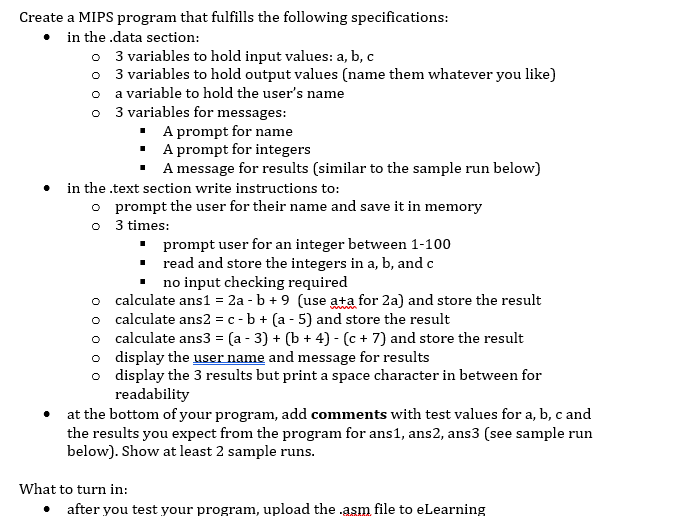 Solved Create a MIPS program that fulfills the following | Chegg.com
