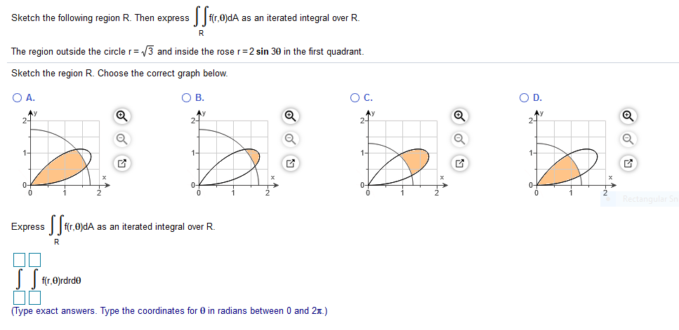 Solved Sketch the following region R. Then express S Stro)dA | Chegg.com