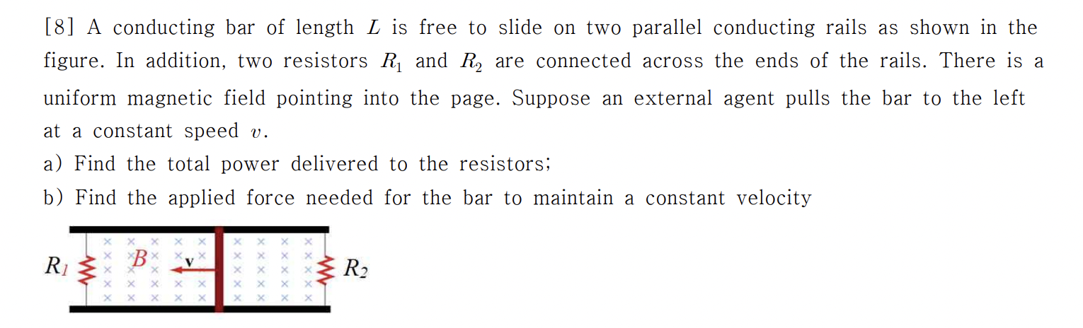 Solved [8] A conducting bar of length L is free to slide on | Chegg.com