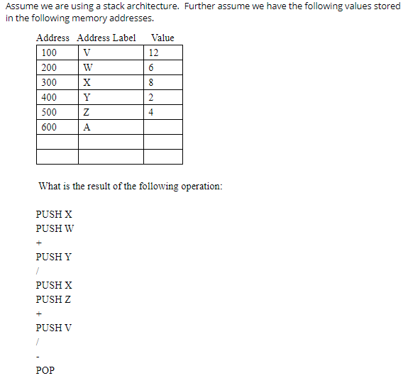 Solved Assume we are using a stack architecture. Further | Chegg.com