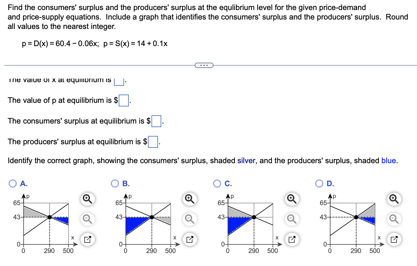 Solved Find the consumers' surplus and the producers' | Chegg.com