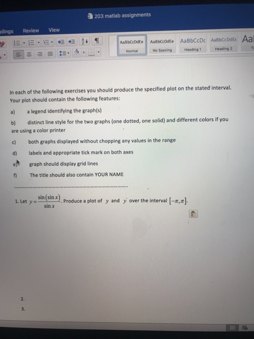 Solved 203 matlab assignments ilings ReviewView No Spacing | Chegg.com