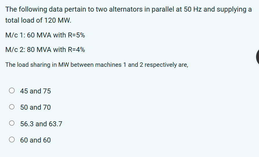 Solved The following data pertain to two alternators in | Chegg.com