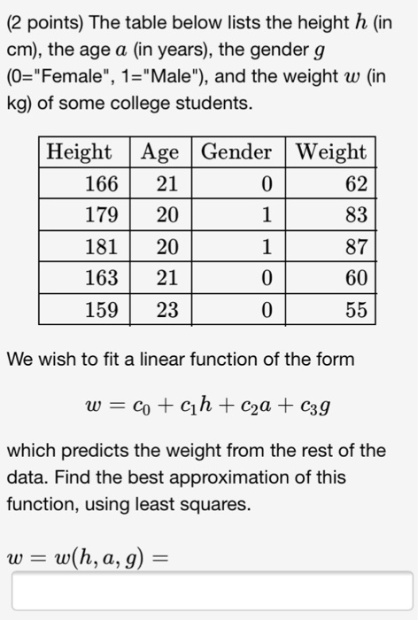 Solved The table below lists the height h (in cm), the age a | Chegg.com
