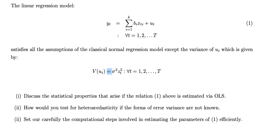 Solved The linear regression model: | Chegg.com