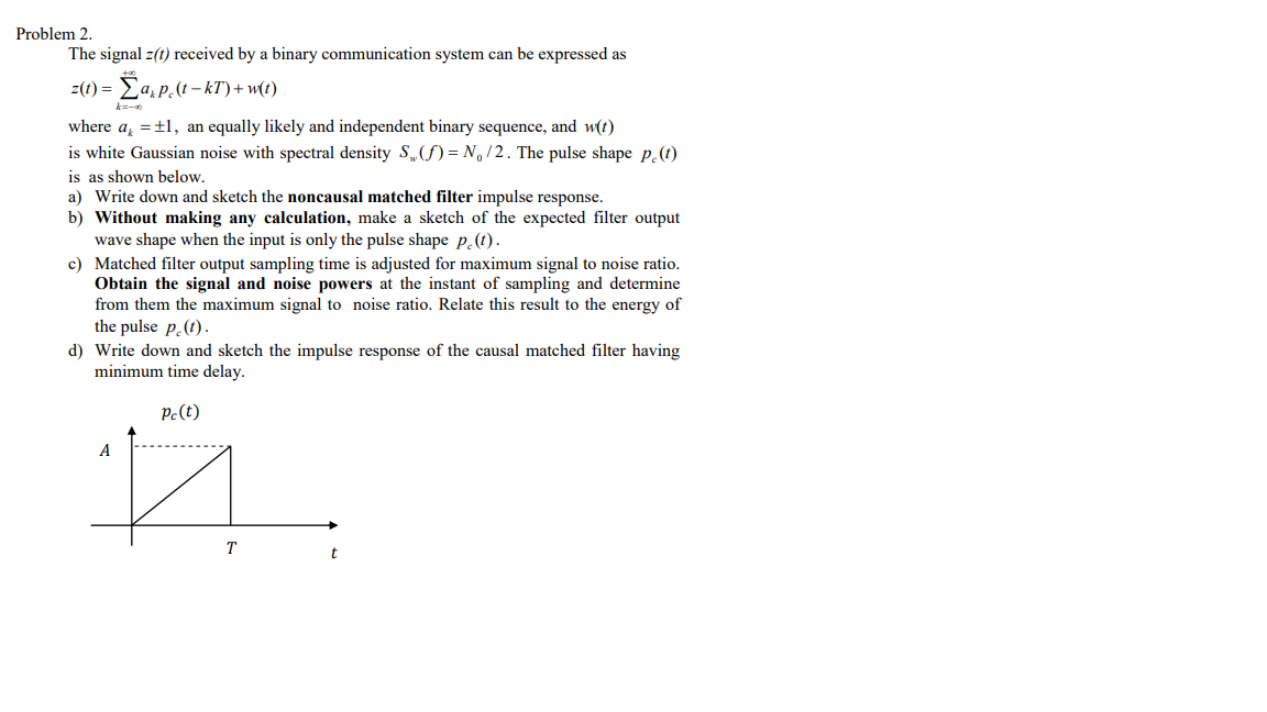 Solved Lapade Problem 2 The signal z(t) received by a binary | Chegg.com