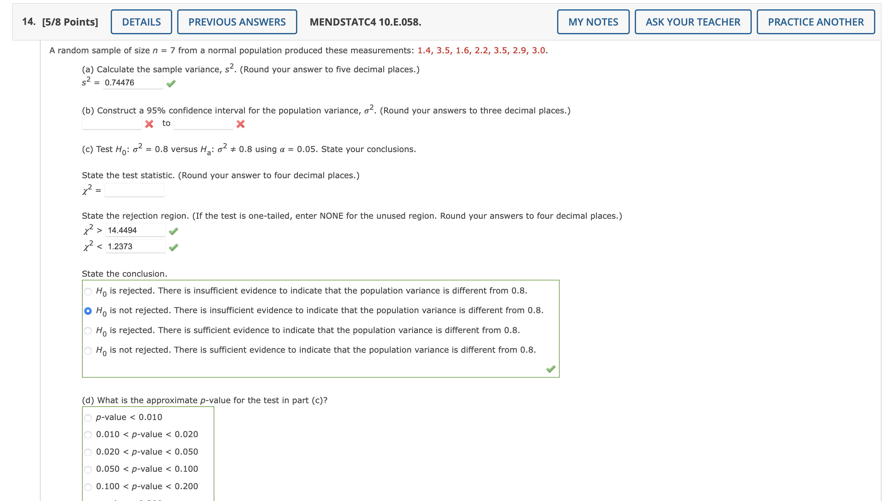 Solved dom sample of size n=7 from a normal population | Chegg.com