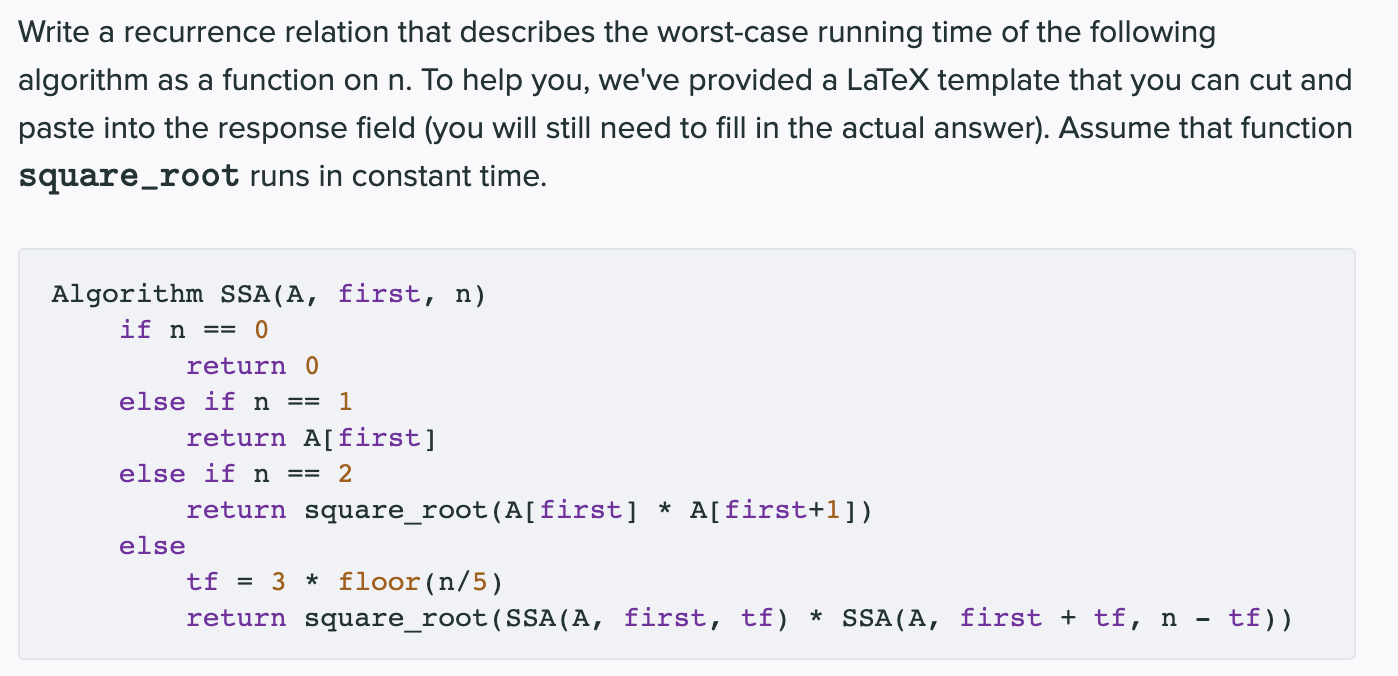 Write a recurrence relation that describes the | Chegg.com