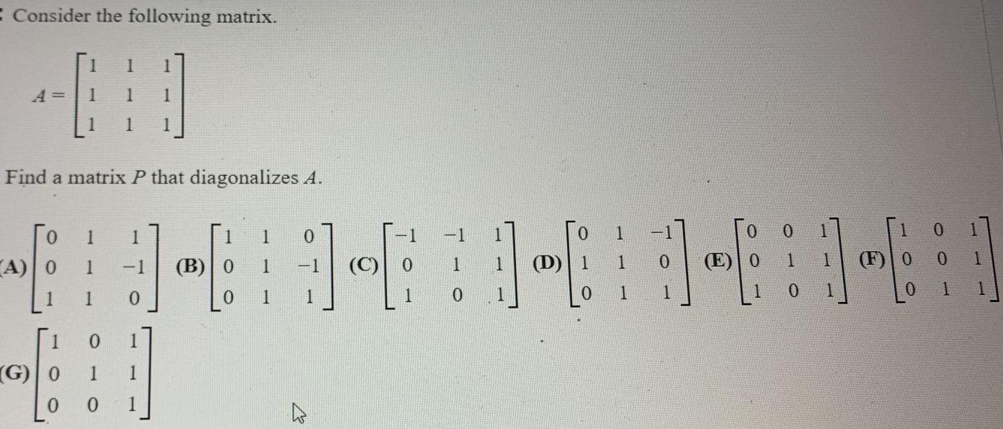 Solved Consider the following matrix. 1 1 1 1 1 1 Find a | Chegg.com