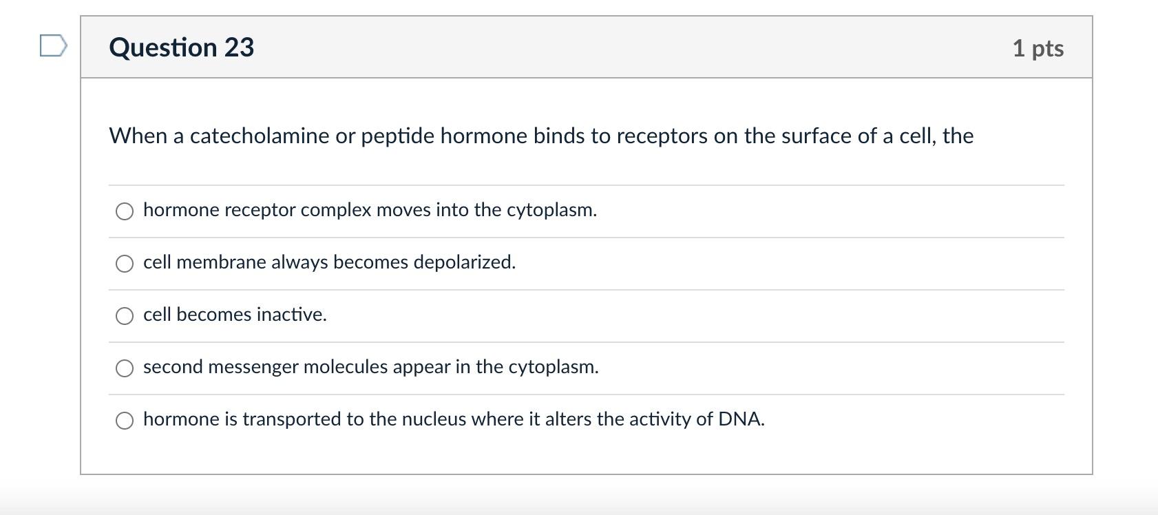 Solved Question 23 1 pts When a catecholamine or peptide | Chegg.com