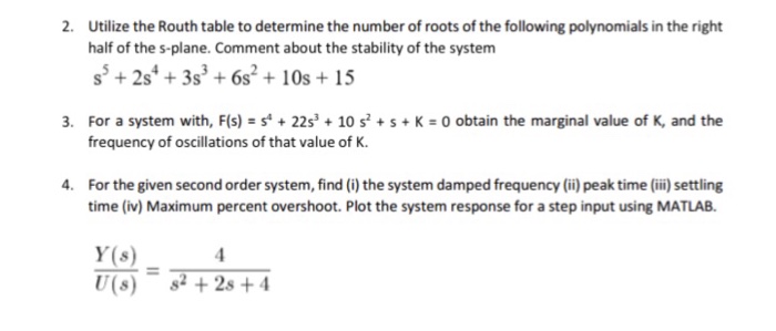 Solved Utilize the Routh table to determine the number of | Chegg.com