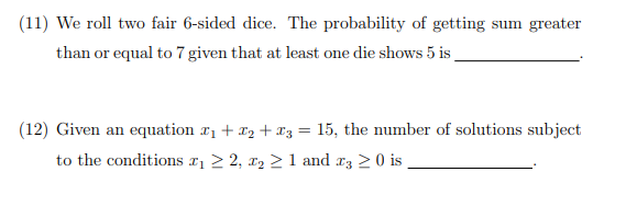 Solved (11) We roll two fair 6-sided dice. The probability | Chegg.com