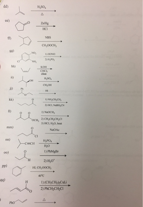 Solved dd) kk) mm) pp) qq) Pho H2SO4 NBS CH3OOCH3 1) HONO | Chegg.com