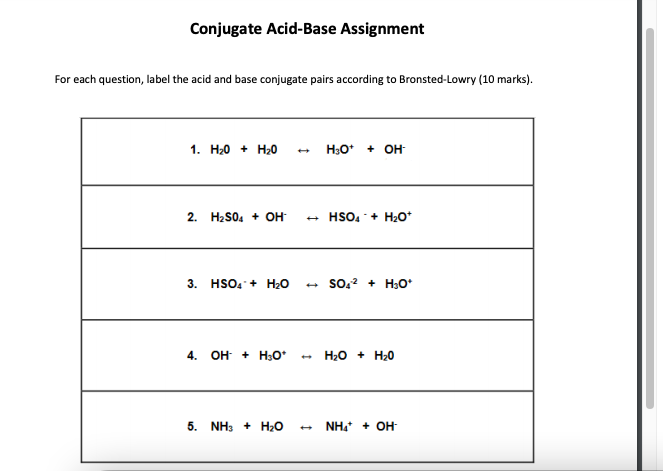 Solved Conjugate Acid-Base Assignment For each question, | Chegg.com