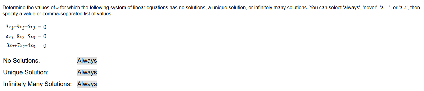 Solved Determine the values of a for which the following | Chegg.com
