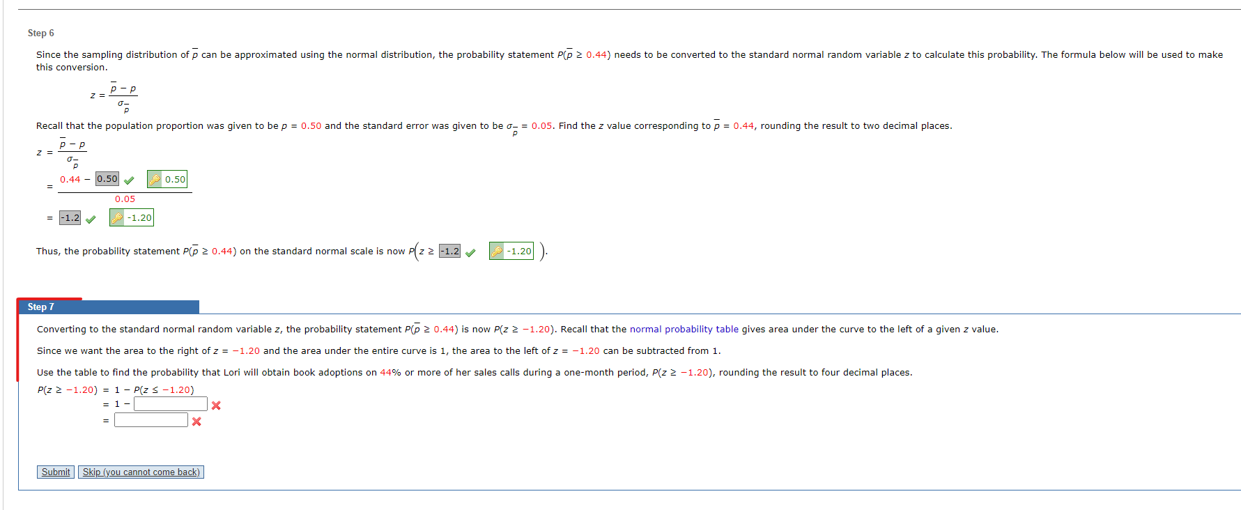 Solved this conversion. z=σpˉpˉ−p z=σpˉpˉ−p=0.050.44−0.50= | Chegg.com