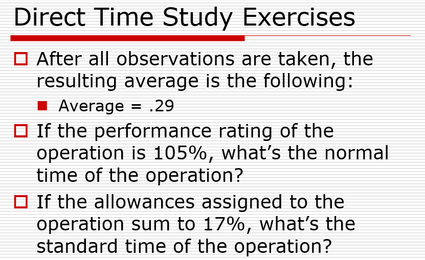 Solved Direct Time Study Exercises O After all observations | Chegg.com
