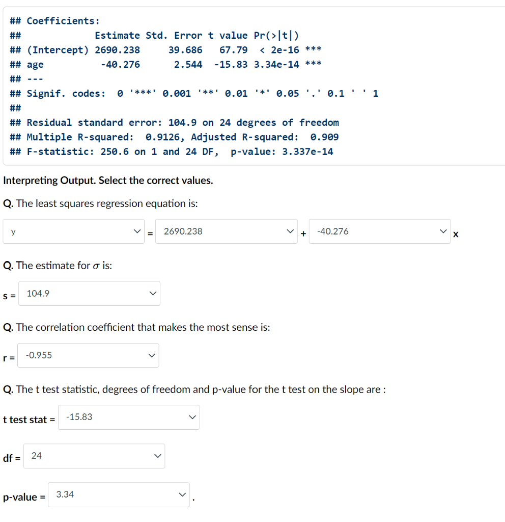 Solved ## Coefficients: ## Estimate Std. Error t value | Chegg.com