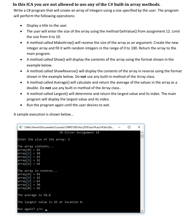 Solved write in this c# with the parameters In this ICA you | Chegg.com