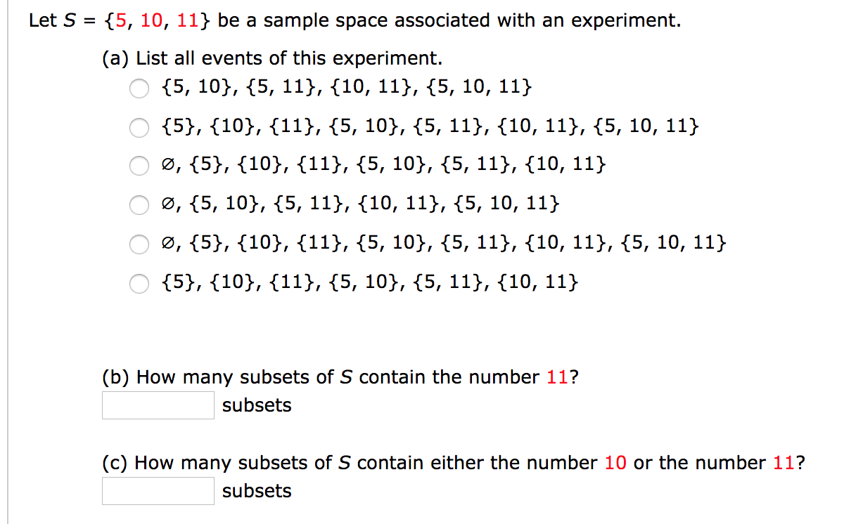Solved Let S = {5, 10, 11} be a sample space associated with | Chegg.com