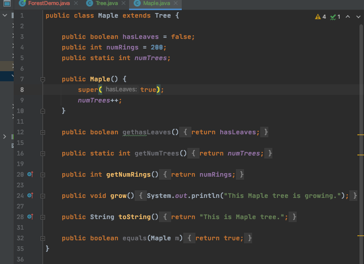Solved Maple.java x ForestDemo.java Tree.java ol public | Chegg.com