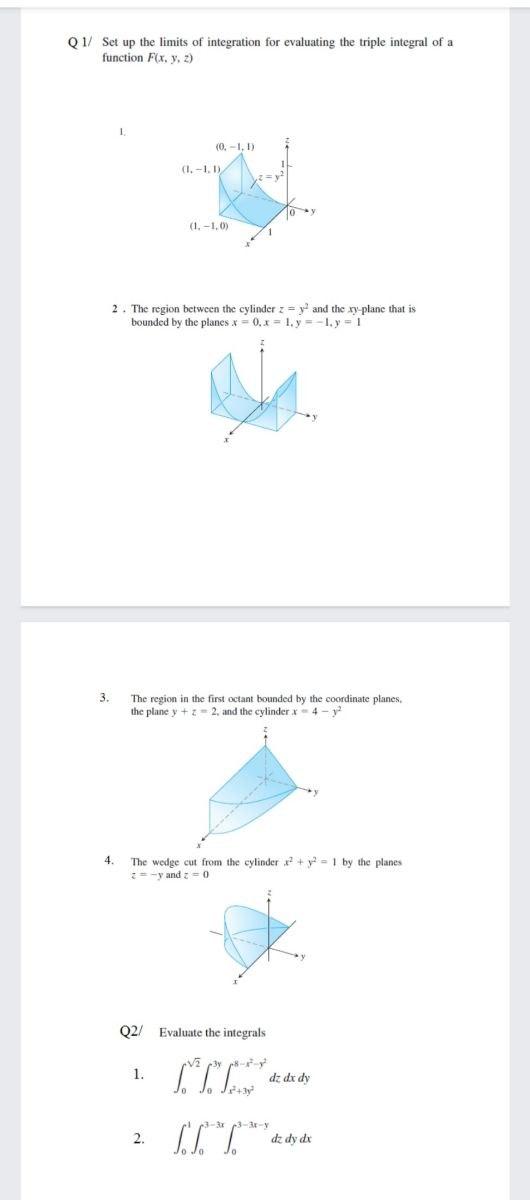 Solved Q1/ Set up the limits of integration for evaluating | Chegg.com