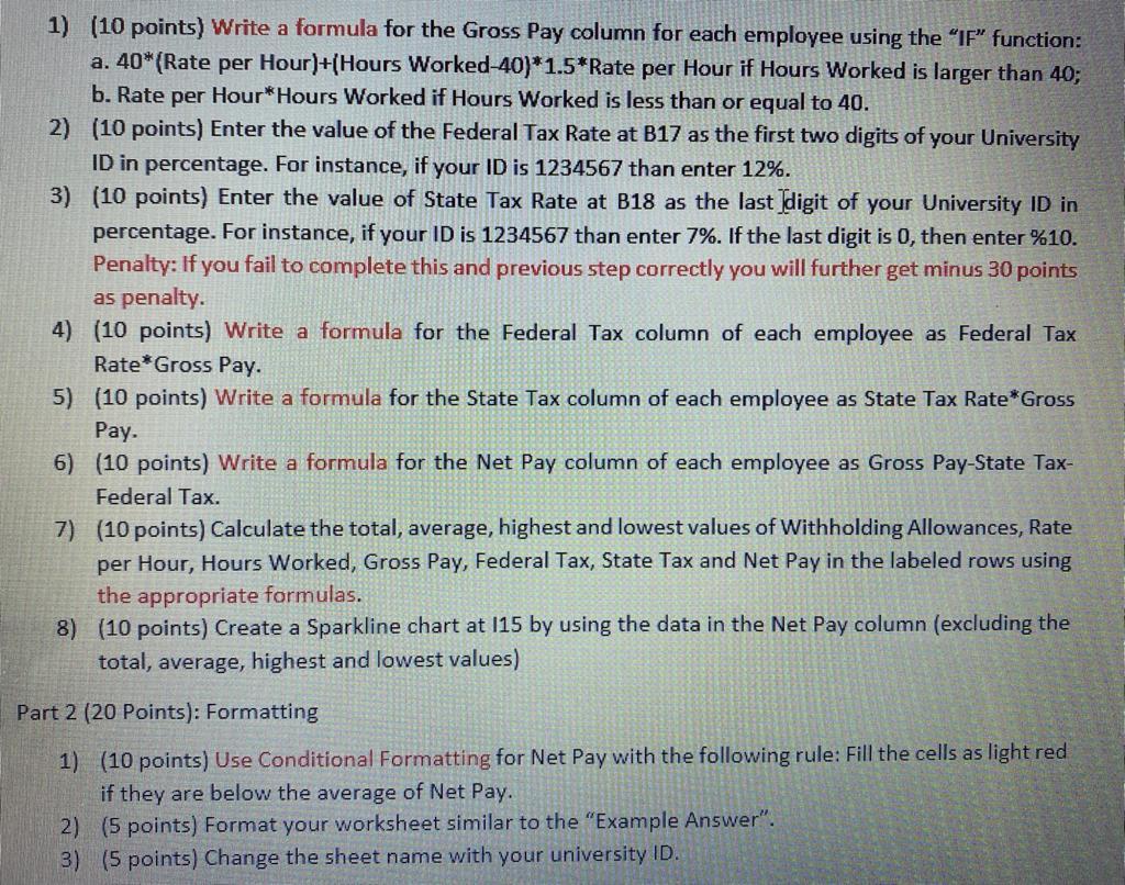 1) (10 points) Write a formula for the Gross Pay | Chegg.com