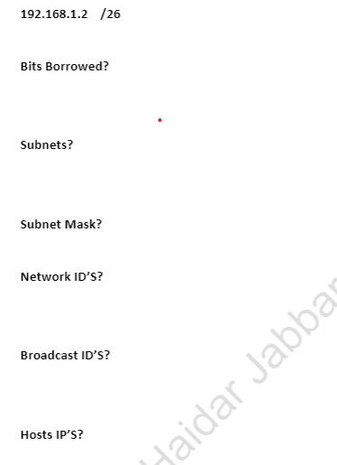 Solved 192.168.1.2/26 Bits Borrowed? Subnets? Subnet Mask? | Chegg.com