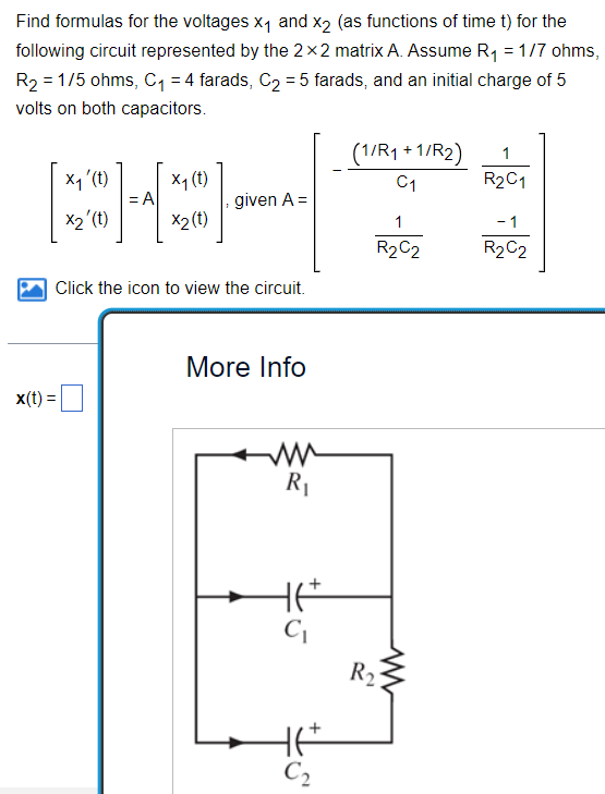 Solved Find formulas for the voltages x1 and x2 (as | Chegg.com