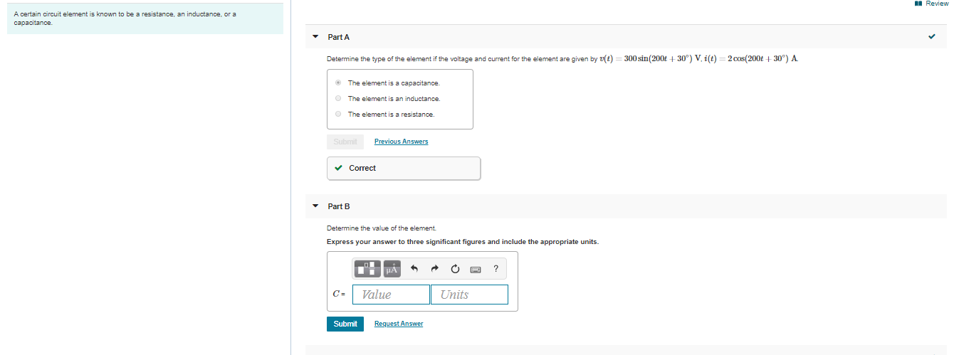 Solved Review A certain circuit element is known to be a | Chegg.com