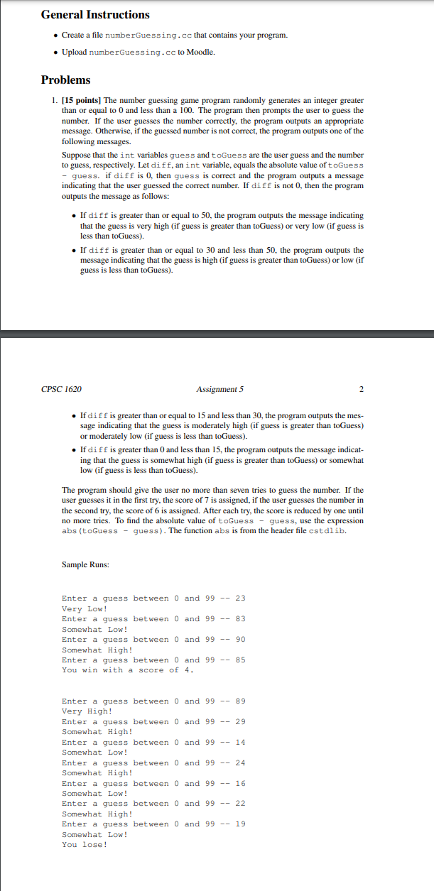 Solved General Instructions - Create a file numberGuessing . | Chegg.com