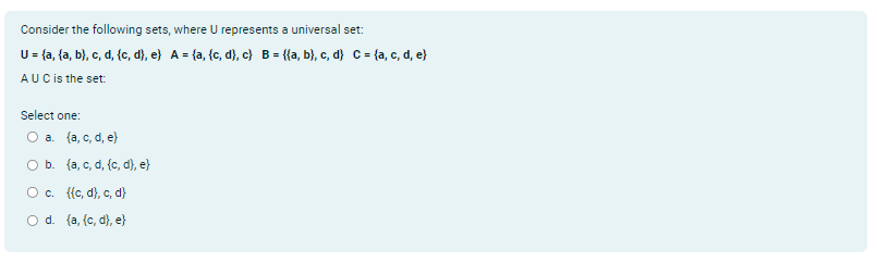 Solved Consider the following sets, where U represents a | Chegg.com