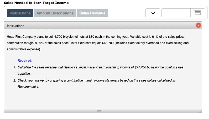 Solved Sales Needed to Earn Target Income Instructions | Chegg.com