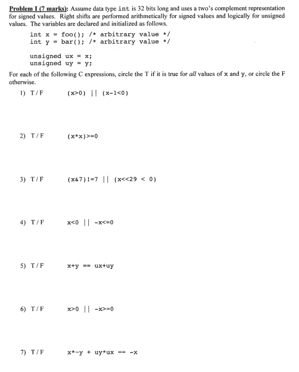 Solved Problem I 7 Marks Assume Data Type Int Is 32 Bits 5968