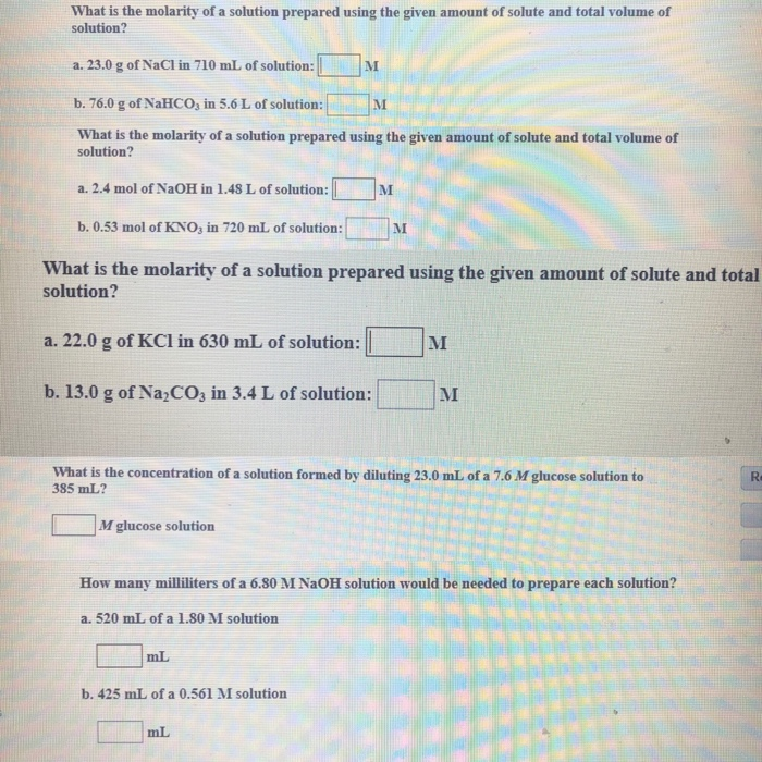 Solved What is the molarity of a solution prepared using the | Chegg.com