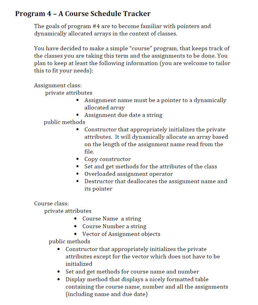 Solved Program 4 - A Course Schedule Tracker The goals of | Chegg.com
