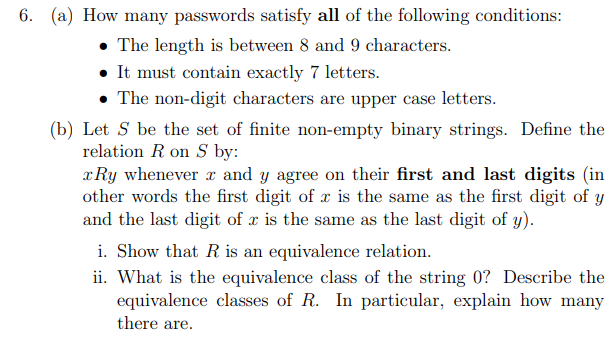 Solved 6. (a) How many passwords satisfy all of the | Chegg.com