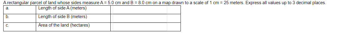 Solved A rectangular parcel of land whose sides measure A = | Chegg.com