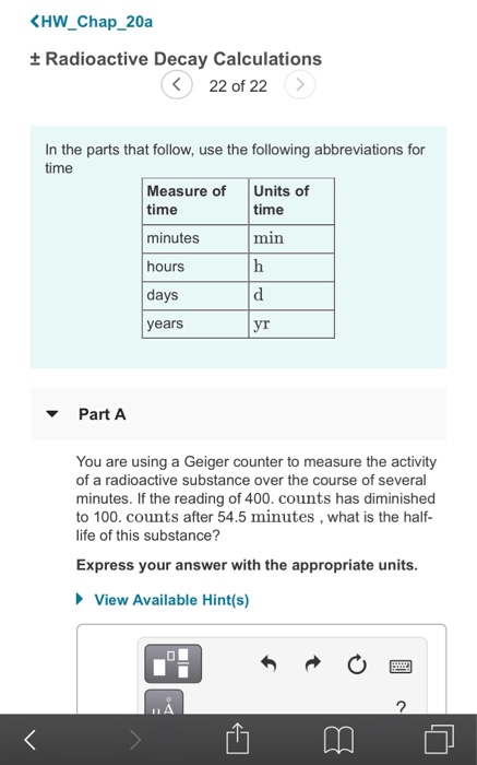Solved HW_Chap_20a t Radioactive Decay Calculations 22 of 22 | Chegg.com