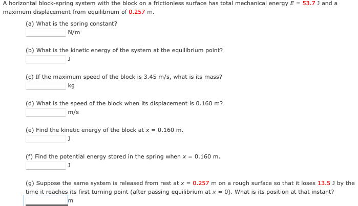 Solved horizontal block-spring system with the block on a | Chegg.com